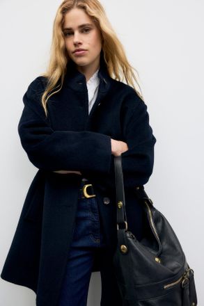 Gerard Darel Manteau droit en laine et angora - AGNA - Marine