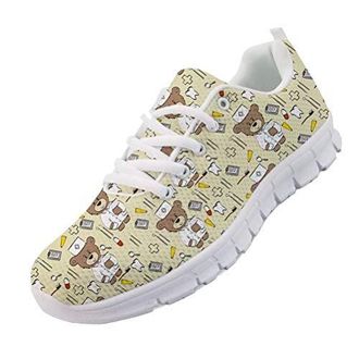 CHAQLIN Cartoon Ours Infirmi&egrave;re Baskets Chaussures Femmes Casual Course &Agrave; Pied Marche Sneaker Soft Flats Sport Gym Formateurs pour Dames Filles Jaune Taille E