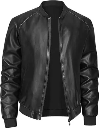 Generic Blouson aviateur en similicuir pour homme, blouson aviateur MA 1 en similicuir noir, taille 4XL