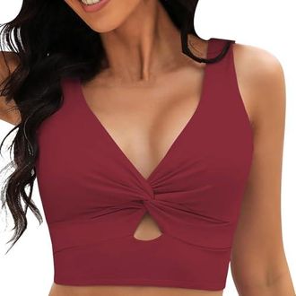 Generic Haut De Maillot De Bain Femme Sexy Push Up Hauts De Bikini avec Rembourrage Chic El&eacute;gant Col en V Hauts De Maillots R&eacute;glables Soutien Gorge Swimwear T