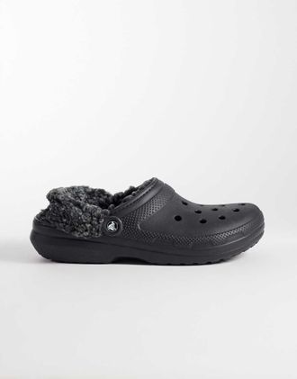 Crocs Classic sabots doubl&eacute;s en polaire noirs