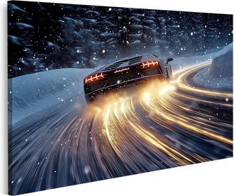 Islandburner Bild auf Leinwand Lamborghini im Schneesturm bei Nacht Bilder Wandbilder Poster