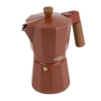 San Ignacio Agros - 6 Tasse Kaffeemaschine - Hergestellt in geschmolzenem Aluminium - Ganzkörper Äußeres und Deckel mit mattem Lack - Griff und Buchenholzknopf mi