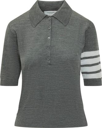 Thom Browne Femme, Tops, Gris, Taille: 38 FR Polo D&eacute;contract&eacute; en Laine avec D&eacute;tail 4-Barres