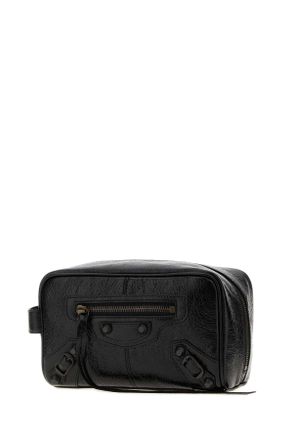 Balenciaga Mens Black Leather Le City Beauty Case Borse A Mano Bag