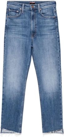 Mother Rider Ankle Step Fray High-Waist-Jeans - Blau