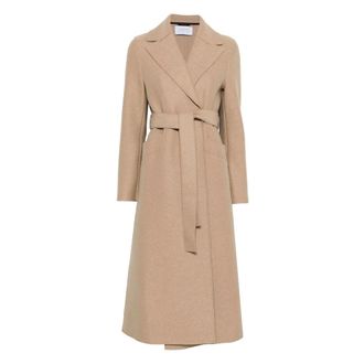 Harris Wharf London Femme, Manteaux, Beige, Taille: 34 FR Manteau en Laine Marron Clair avec Ceinture