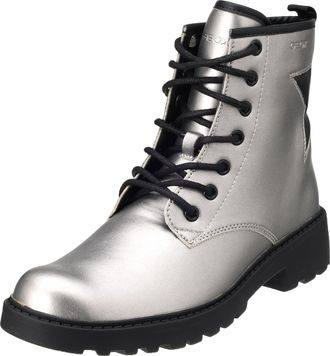 Geox J Casey Girl Ankle Boot, DK Silver/Black, 39 EU
