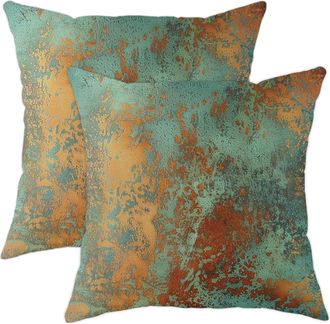 Generic Textur-Kissenbezug, rostfarben, Metall, rostige Stahlstruktur, alte Pers&ouml;nlichkeit, gr&uuml;ner Samt, bequem, mit Rei&szlig;verschluss, Dekoration, 2 St&uuml;ck, f&uuml;r 