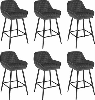 Woltu Lot de 6 Tabourets de bar WOLTU, Chaise de Bar avec Accoudoirs, Design Chaise Haute pour Bar, Si&egrave;ge en Velours, Cadre en m&eacute;tal, Gris Fonc&eacute;