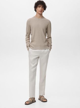 Mango Pull coton maille fine côtelée beige - Homme - XXL - MANGO MAN