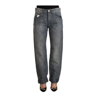 Acht Mid Waist Straight Denim Jeans mit umgeschlagenem Saum - - Jeans - Damen - Grau - W26