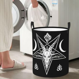 Generic W&auml;sches&auml;cke D&auml;mon Baphomet Satanischer Ziegenkopf Siegel Von Luzifer, W&auml;schebox Elegante Spielzeugkorb Tragbar W&auml;schesammler F&uuml;r Bad Schlafzimmer 34X4