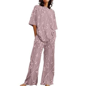 Generic Surv&ecirc;tement deux pi&egrave;ces en velours pour femme - Pantalon &agrave; jambes larges - Haut court &agrave; manches longues - Ensembles assortis - Tenues de voyage - Cara