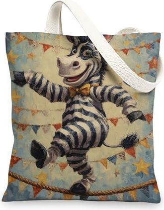 Generic Sacs fourre-tout fantaisistes en toile, motif animal amusant, sacs dépicerie réutilisables, sacs dépicerie vintage légers et lavables en toile avec ba