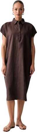 Benetton Robe mi-longue en lin pur - Femme - Robes - Brun - Taille: 36/38 FR