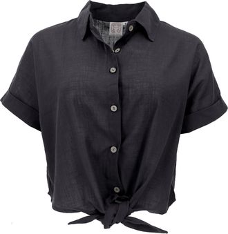 Guru Shop Leichte Baumwoll Bluse, Sommerbluse zum Binden - Schwarz, Damen, Baumwolle, Size:S