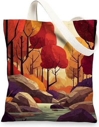 Generic Sacs fourre-tout en toile motif paysage dautomne, élégants et réutilisables, légers et lavables avec bandoulière pour salle de sport, voyage, plage, p