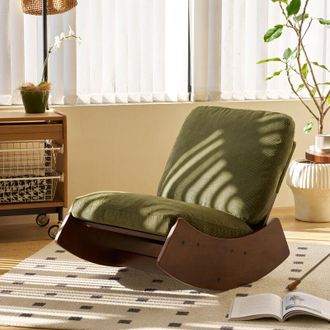 Elbe Chaise &Agrave; Bascule Confortable, Cadre Bois Massif, Rembourr&eacute;e, Pour Lecture Et D&eacute;tente, Vert