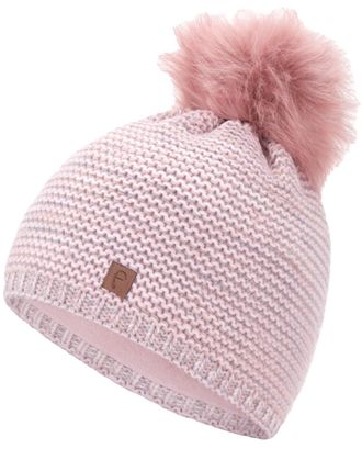 Faera Winterm&uuml;tze M&uuml;tze Damen warm gef&uuml;ttert Kunstfell Bommel Bommelm&uuml;tze Fleecefutter Winter Strickm&uuml;tze Beanie M&uuml;tze 31, Farbe:Rose