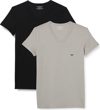 Emporio Armani Herren 2-pack V Neck Essential Core Logoband T-Shirt, Black/Grey, M EU