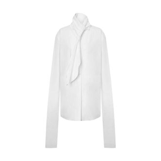 Alberta Ferretti Femme, Blouses et Chemises, Blanc, Taille: 38 FR Chemise en popeline de coton avec cravate