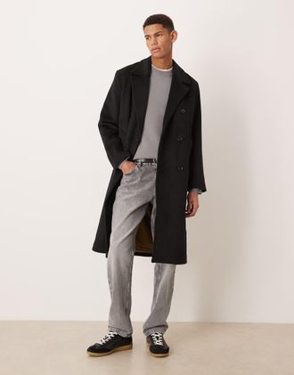 Abercrombie & Fitch Manteau long en laine m&eacute;lang&eacute;e - Noir