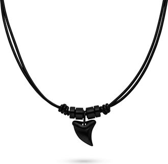 s.Oliver Herren Necklace - Halskette aus Echtleder mit Haifischzahn-Anh&auml;nger - IP Schwarz - Ankerkette verstellbar bis 50 cm - wasserfest & hautfreundlich