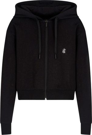 A|X Armani Exchange Damen Icon Project, Small Logo Embroidery, Cropped Fit Sweatshirt, Schwarz, 42