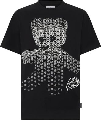 Philipp Plein Homme, Tops, Noir, Taille: L T-Shirt Col Rond Teddy Puffy Ours en Peluche