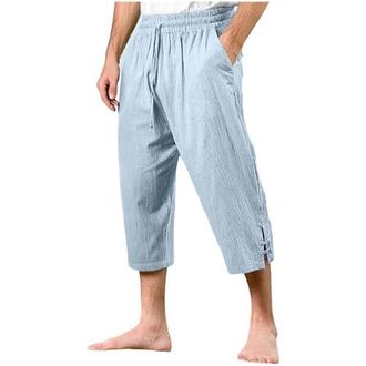 Generic Pantalon capri en lin pour homme avec taille &eacute;lastique - Coupe ample - Cordon de serrage - Couleur unie - Longueur 3/4 - Pantalon d&eacute;contract&eacute; - Vacanc