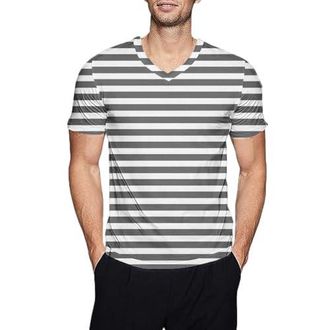 Generic T-shirt de sport &agrave; rayures pour homme - Col en V - Imprim&eacute; &agrave; manches courtes, gris, XXL