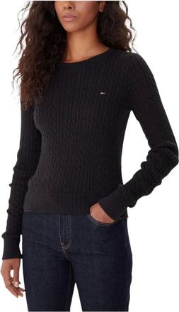 Tommy Jeans Femme, Pulls, Noir, Taille: 38 FR Pull Essentiel en Tricot Câblé