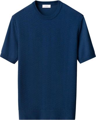 Eton Strick-T-Shirt aus Baumwolle mit frontseitigem Fischgr&auml;tmuster in