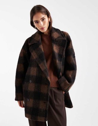 Asos Caban en laine m&eacute;lang&eacute;e de qualit&eacute; sup&eacute;rieure &agrave; carreaux - Noir et marron-Multicolore