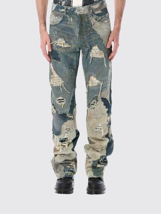 Who Decides War by Ev Bravado Jean droit en denim vieilli avec patchs et taille mi-haute