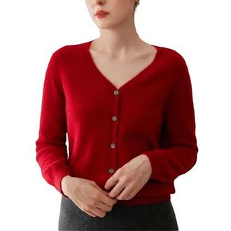 Generic Pull en cachemire doux &agrave; col en V pour femme - Cardigan en tricot - 100 % cachemire, Ankela Rouge, XS