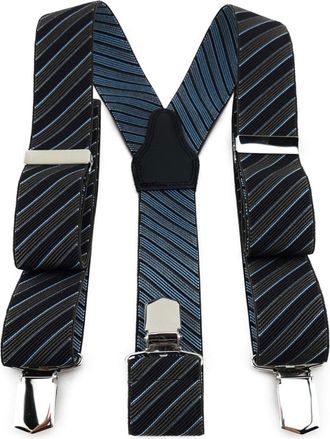 TigerTie Unisex Hosentr&auml;ger in Y-Form mit 3 extra starken Clips - Farbe in braun schwarz blau gestreift - hochwertige Verarbeitung - Breite 35 mm