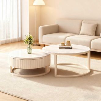 Generic Modernes, wei&szlig;es 2-in-1-Rundtisch-Set mit Schublade | Platzsparendes, Flexibles Design for Wohnzimmer und B&uuml;ro | Einfache Montage