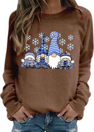 Generic Pull De Noel Femme Grande Taille Sweat-Shirt FéMinin sans Capuche à Col Rond Manches Longues Confortable Pull DéContracté VêTement DEntraîNement Quoti