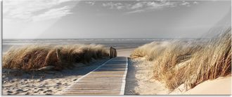 Pixxprint Glasbild Panorama, Wandbild aus Echtglas, Weg zum Strand durch die Dünen B&W Detail, 120x50 cm, inkl. Aufhängung und Abstandshalter