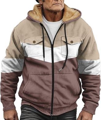 Generic Veste &agrave; capuche doubl&eacute;e pour homme avec fermeture &eacute;clair et poches - Tendance et d&eacute;contract&eacute;e - Confortable pour le froid, 01 - Kaki, XXL