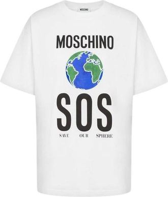 Moschino unisex, Tops, Blanc, Taille: 2XS T-shirt imprim&eacute; en jersey de coton