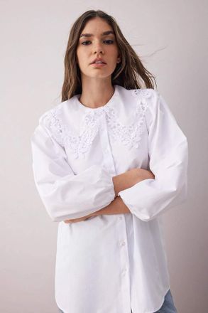 Trendyol Modest Damen Wei&szlig; Einfarbig Lang Regular Fit Modest Hemden