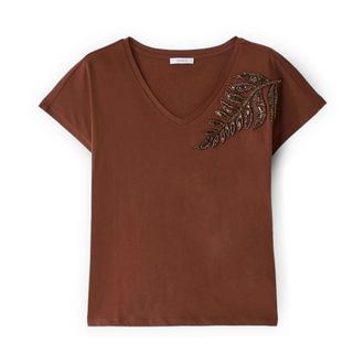 Motivi Femme, Tops, Brun, Taille: 40 FR T-shirt avec broderie sur l&eacute;paule