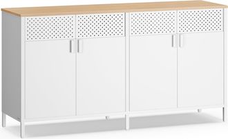 Songmics Aufbewahrungsschrank, Metallschrank, mit 4 T&uuml;ren, Magnetverschluss, Verstellbarer Einlegeboden, Stahlgestell, 40 x 141 x 76 cm, wolkenwei&szlig;-eichenbeige