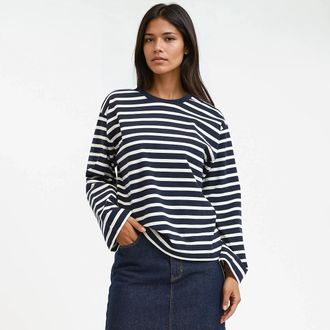 La Redoute Collections T-shirt Ray&eacute; Col Rond Manches Longues