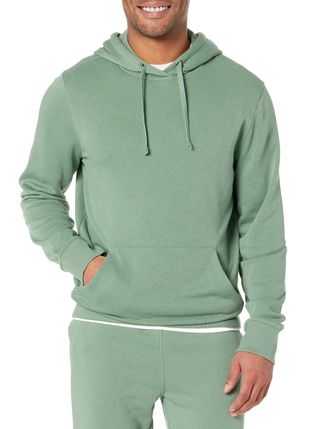 Amazon Essentials Leichter Langarm-Kapuzenpullover für Herren, French Terry, Salbeigrün, Größe XS