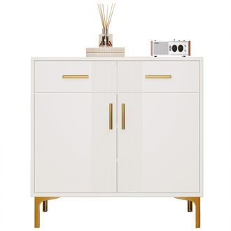 STILVORA Credenza Con 2 Ante E 2 Cassetti, Piedi E Maniglie In Metallo, Per Soggiorno, In Mdf, 80&times;35&times;79.5 Cm