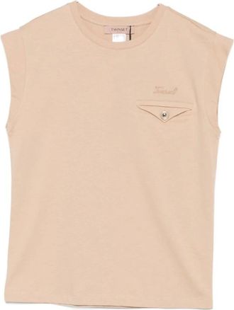 Twinset Femme, Tops, Beige, Taille: 42 FR T-shirt &agrave; poche poitrine et col rond